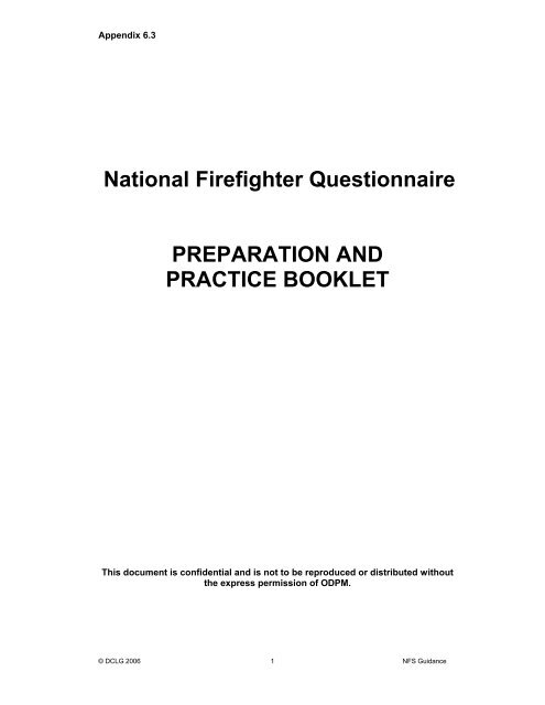 National Firefighter Questionnaire PREPARATION AND PRACTICE ...
