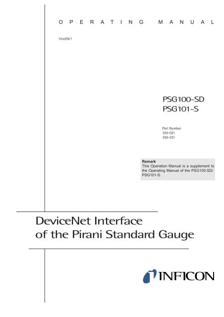 DeviceNet Interface of the Pirani Standard Gauge