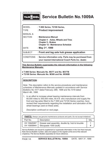 Service Bulletin No.1009A - ABC Companies