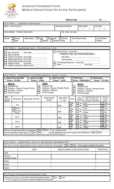 Universal Enrollment Form Medical-Dental-Vision for Active ...