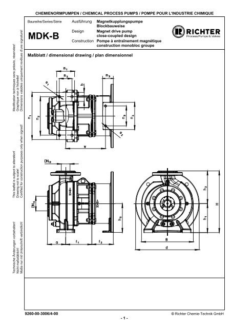 MaÃ blatt / dimensional drawing / plan dimensionnel - Richter Pumps