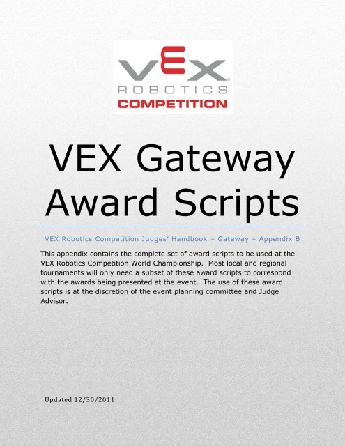 VEX Gateway Award Scripts - VEX Robotics