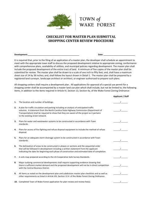 checklist for master plan submittal shopping center review procedure