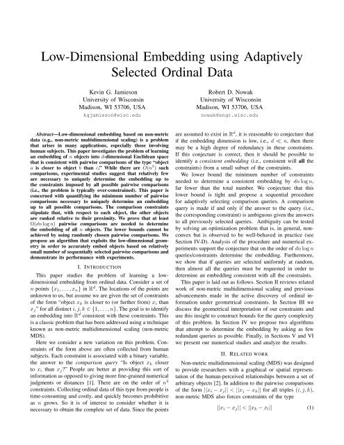 Low-Dimensional Embedding using Adaptively Selected Ordinal Data