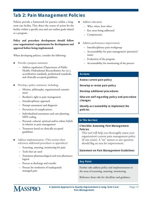 Pain Management Policies - Long-Term Care Best Practices Toolkit
