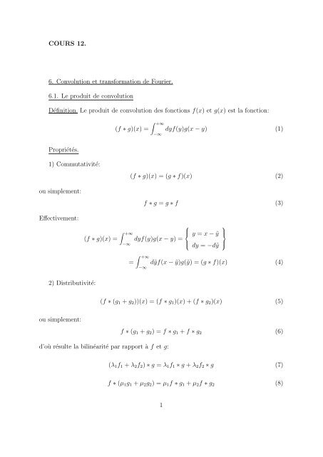 COURS 12. 6. Convolution et transformation de Fourier. 6.1 ... - lpthe