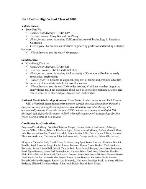 Fort Collins High School Class of 2007 - PSD