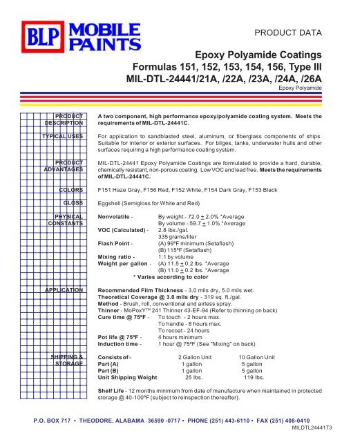 Epoxy Polyamide Coatings Formulas 151, 152, 153, 154, 156, Type ...