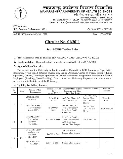 Circular No. 01/2011 MUHS TA / DA Rules - Maharashtra University ...
