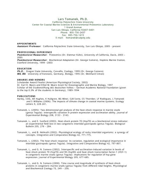 Curriculum Vitae - Cal Poly Center for Coastal Marine Sciences