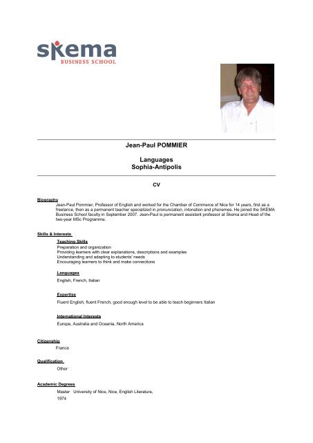 Jean-Paul POMMIER Languages Sophia-Antipolis - SKEMA ...