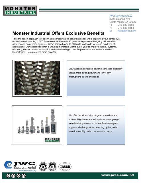 Monster Industrial Offers Exclusive Benefits - JWC Environmental
