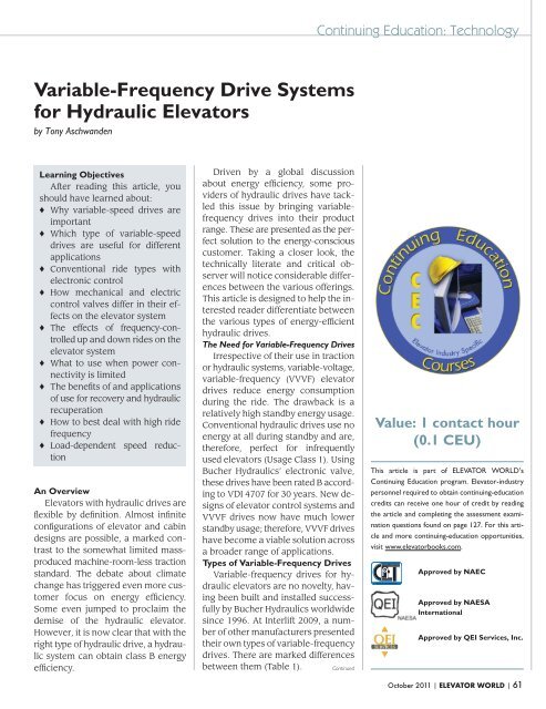 Variable-Frequency Drive Systems for Hydraulic Elevators