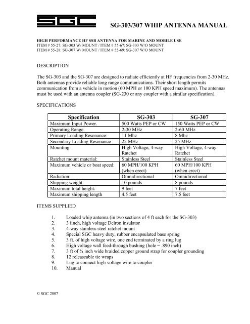 SG-303/307 WHIP ANTENNA MANUAL - SGC