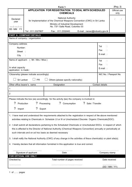Chemical Weapons Convention Registration Form - Ministry of ...