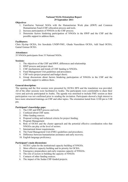 CHF National NGOs Orientation Report - OCHANet