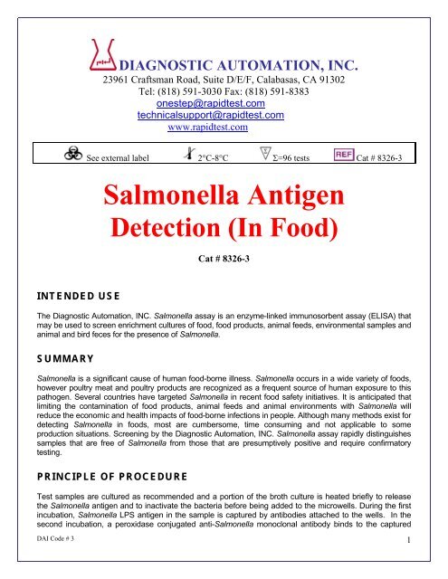 Salmonella Antigen - ELISA kits - Rapid tests
