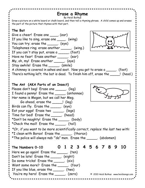 Erase a Rhyme - Group Games - Heidi Songs