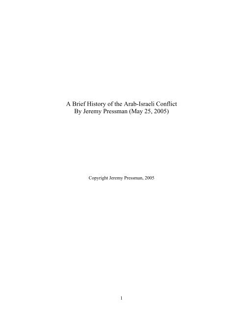 A Brief History of the Arab-Israeli Conflict By Jeremy Pressman (May ...
