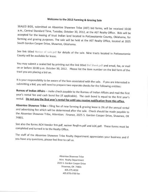 bid forms, will be received - Absentee Shawnee Tribe Of Oklahoma