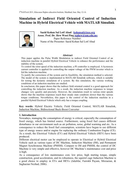 Simulation Of Indirect Field Oriented Control Of Induction Machine In
