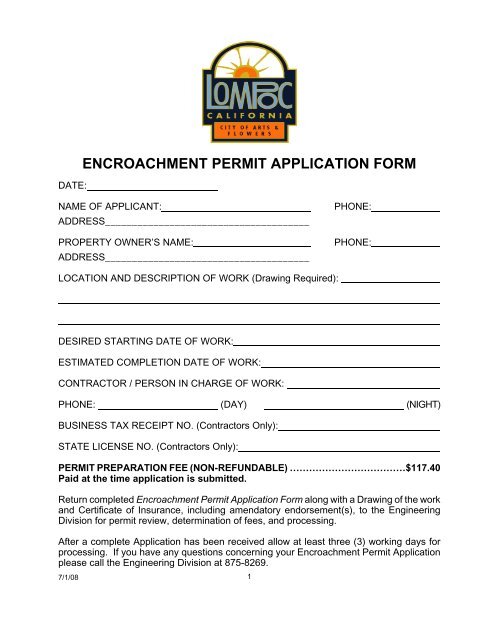 encroachment permit application form - the City of Lompoc!
