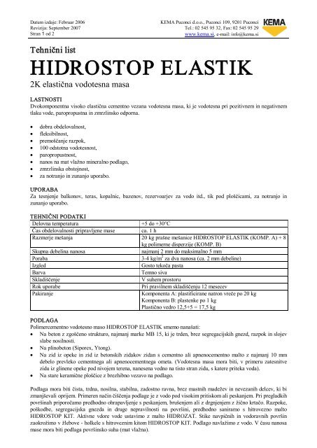 HIDROSTOP ELASTIK - Kema.si