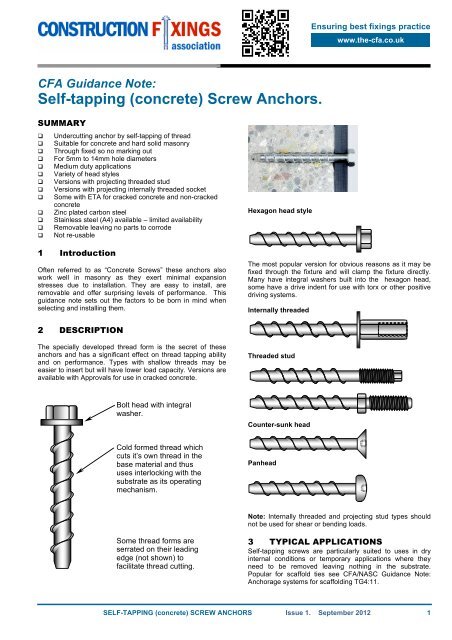 Self-tapping (concrete) Screw Anchors. - Construction Fixings ...