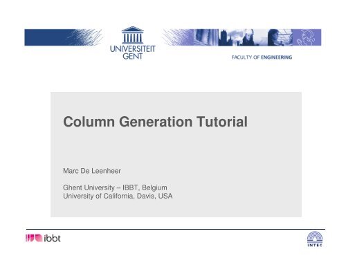 Column Generation Tutorial Column Generation Tutorial
