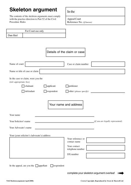 Skeleton argument - Civil Procedure | Westlaw UK