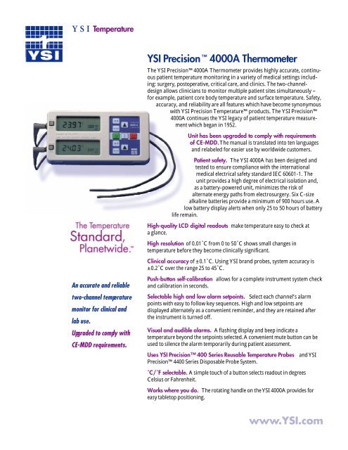 YSI Precisionâ ¢ 4000A Thermometer www.YSI.com