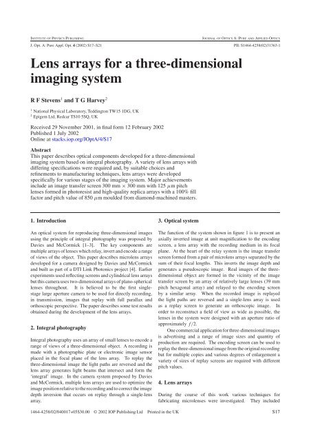 Lens arrays for a three-dimensional imaging system