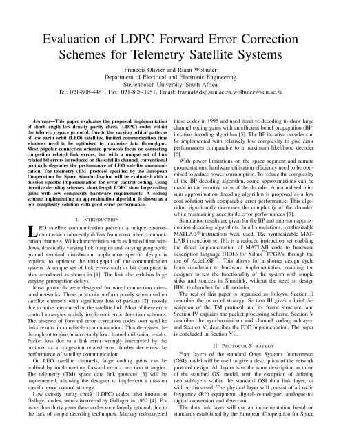 Evaluation Of Ldpc Forward Error Correction Schemes For Satnac