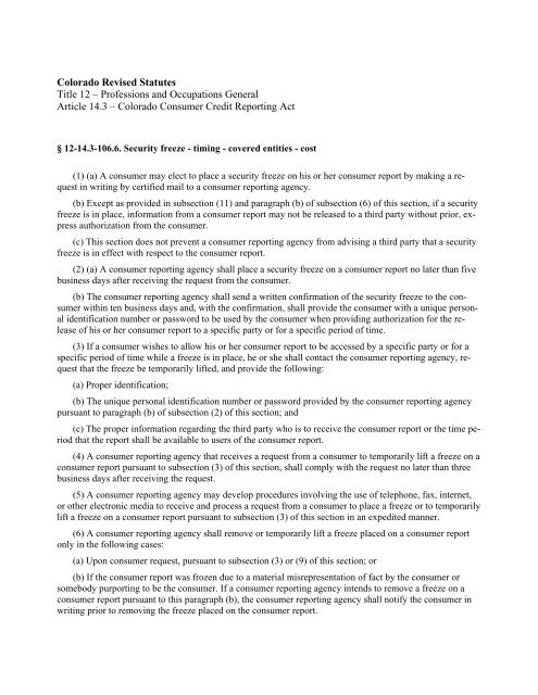 Colorado Revised Statutes Title 12 – Professions and Occupations ...