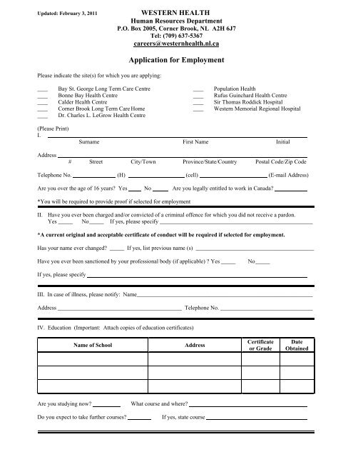 General Application Form - Western Health