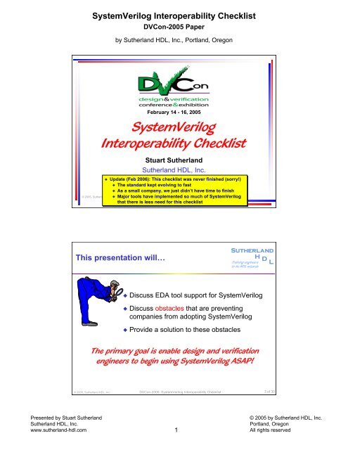 Systemverilog Interoperability Checklist Sutherland Hdl
