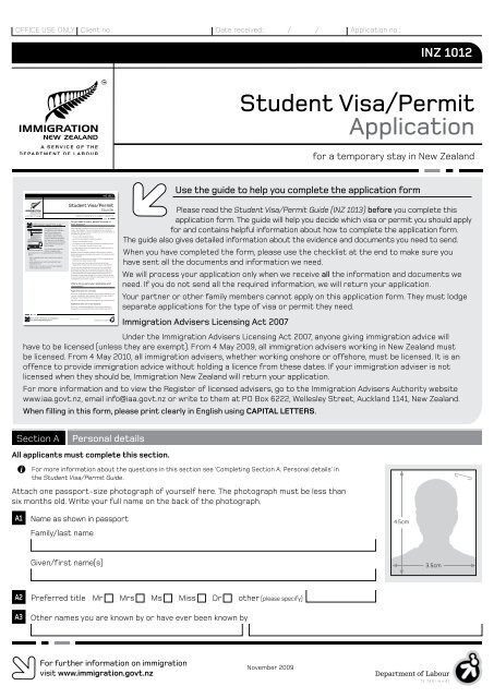 Student Visa/Permit Application (INZ 1012) - Information Planet
