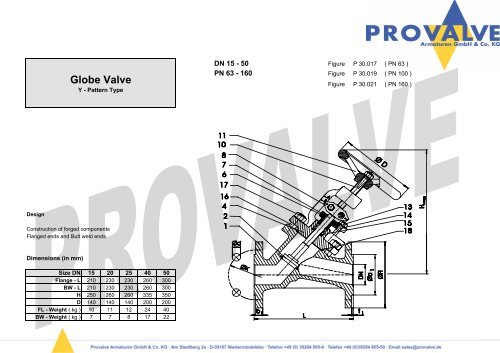03 DIN Globe Valve Y-pattern DN15-DN50 PN63 PN100 PN160 ...