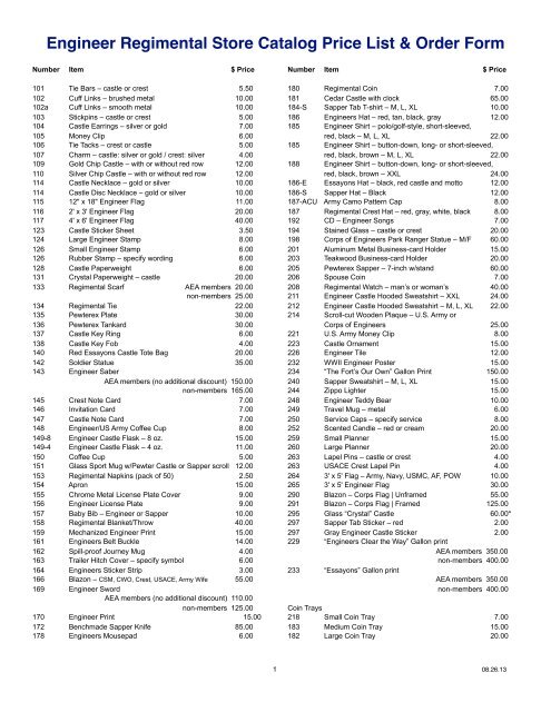 Order Form - Army Engineer Association