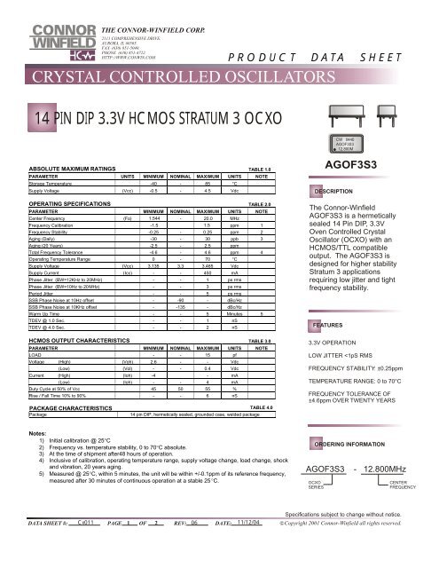 14 PIN DIP 3.3V HCMOS STRATUM 3 OCXO - Connor-Winfield