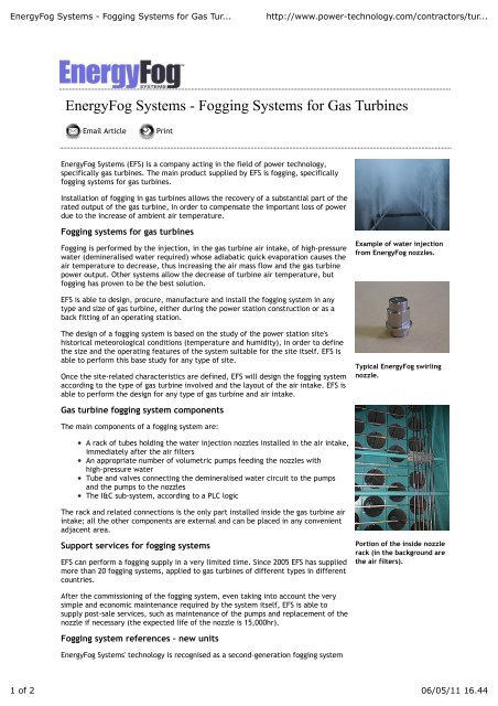 Energyfog Systems - Fogging Systems for Gas Turbines - Power ...