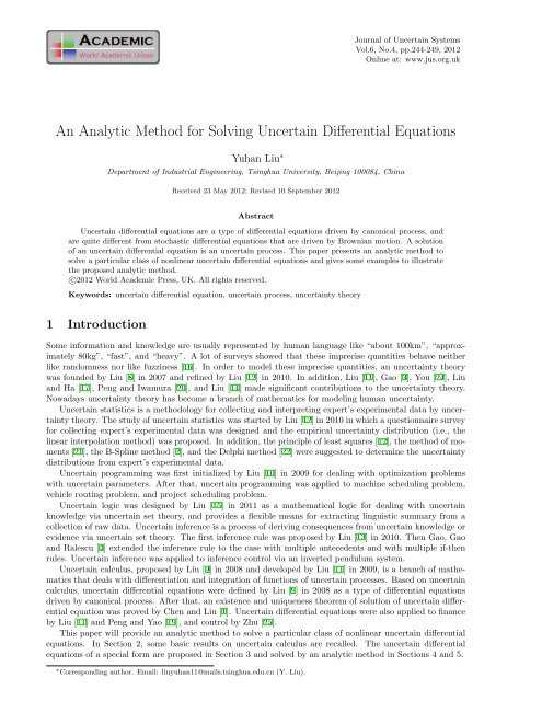 An Analytic Method for Solving Uncertain Differential Equations