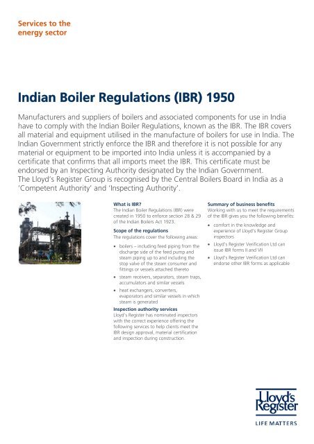 Indian Boiler Regulations (IBR) 1950 - Lloyd's Register