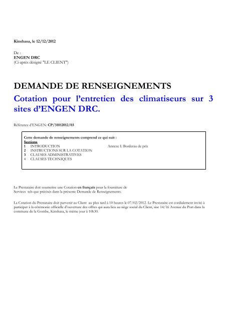 DEMANDE DE RENSEIGNEMENTS Cotation ... - mediacongo.net