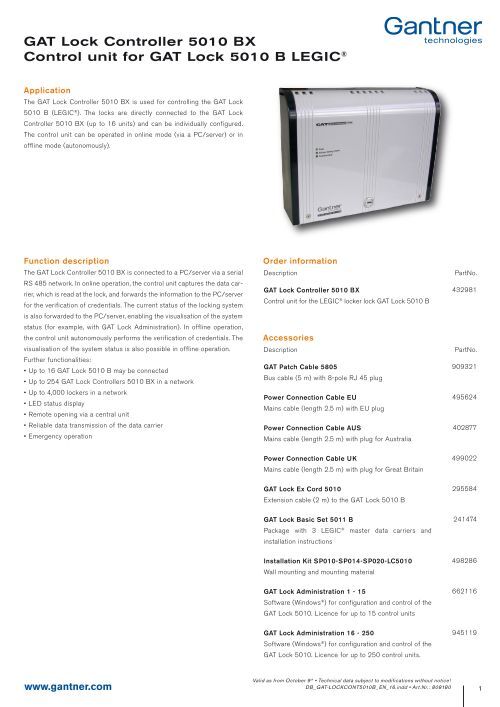 GAT Lock Controller 5010 BX Control unit for GAT ... - gantner.com.au
