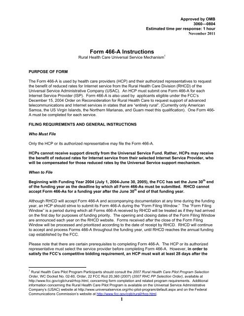 Form 466-A Instructions - Universal Service Administrative Company