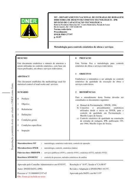 Norma rodoviÃ¡ria - Procedimento - DNER-PRO 277/97 - IPR