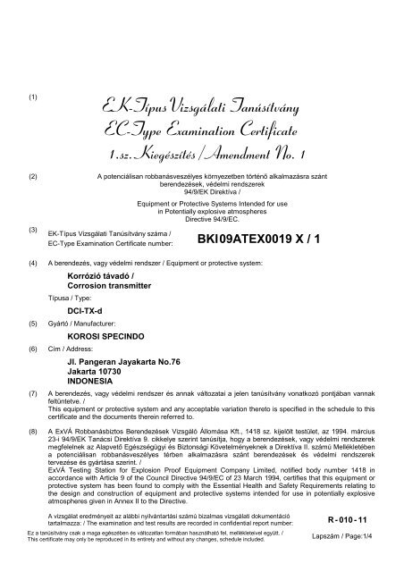 BKI09 ATEX 0019X_kieg_am.1.pdf - BKI ExVÃ Kft.
