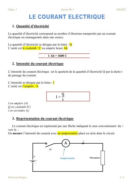 Chap. 2 Un Courant Electrique