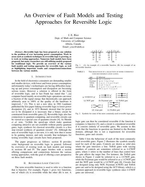 An Overview Of Fault Models And Testing Approaches For Reversible